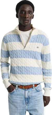 GANT Herren Striped Cotton Cable Half Zip Pullover, Fresh Blue, XXXXL