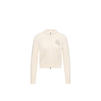 Moncler Moncler Cardigan Zipp&eacute; En Laine Et Cachemire M&eacute;lang&eacute;s, Femme, Blanc, Taille: Xs