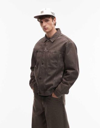 Asos Veste en jean densemble - Marron d&eacute;lav&eacute;-Brown