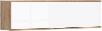PEGANE Etag&egrave;re meuble murale &agrave; charni&egrave;res, coloris Ch&ecirc;ne wotan/Blanc brillant - Longueur 135 x Profondeur 31 x Hauteur 37 cm