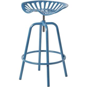 Homescapes Tabouret vintage bleu avec si&egrave;ge de tracteur pivotant, 70 cm - Homescapes