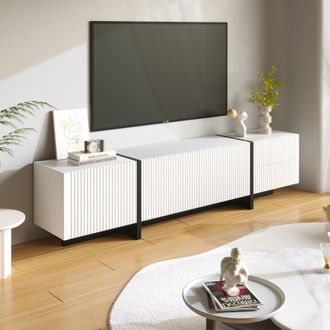 Merax TV Schrank, Moderner TV Lowboard mit 3 Türen und 2 Schubladen, Fernsehtisch für Wohnzimmer und Esszimmer, Weiß und Schwarz, 190L x 35B x 45H cm