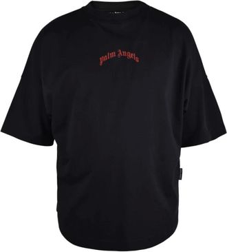 Palm Angels Homme, Tops, Noir, Taille: S Curved Logo Over T-shirt