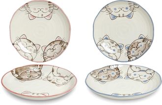Generic 2 St&uuml;ck - Teller Set - Katzen - Edo japan - &Oslash;19,5 cm - Tiefteller - Porzellanteller - Keramik - Gro&szlig; - Essteller - Essteller - Fr&uuml;hst&uuml;cksteller - Japa