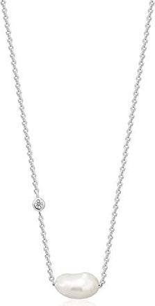 Ania Haie Collier pour femme Pearl of Wisdom en argent sterling, serti dun zircon et dun pendentif en perle deau douce, longueur 38 cm + rallonge de 5 cm, avec 
