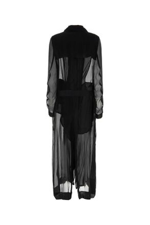Ann Demeulemeester Womens Black Crepe Georgine Trench Coat 099 Exterior: Silk