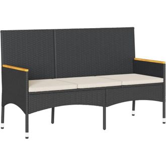 vidaXL Vidaxl - Banc de jardin &agrave; 3 places avec coussins noir r&eacute;sine tress&eacute;e