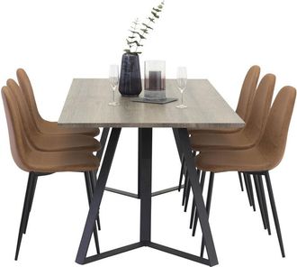 ebuy24 Ebuy24 - MarinaGRBL Essgruppe Esstisch El Holz dekor grau und 6 Polar Esszimmerst&uuml;hle pu Kunstleder braun