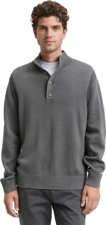 Tom Tailor Herren 1048025 Troyer Strickpullover im Washed-Look aus Baumwolle, 38326-Classic Dark Grey, XL