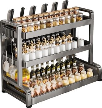 Generic 3-lagiges Gewürzregal, mit hohler Aufbewahrungsbox for Geschirr, verbreitertes Arbeitsplattenregal mit Tragfähigkeit, geeignet for die Küche(45cm)