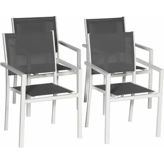 Happy Garden Happy Garden - Lot de 4 chaises en aluminium blanc - textil&egrave;ne gris