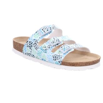 Rohde Pantolette ROHDE Alba, Damen, Gr. 40, hellblau kombiniert, Nubuklederimitat, mehrfarbig, Schuhe Pantolette, Sommerschuh, Schlappen, Hausschuh mit bunt