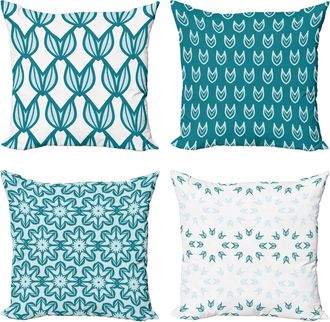 Abakuhaus Abstrakt Dekokissen Kissenbezug 4er Pack, Motive in ozeanischen Farben Modern Accent Doppelseitiger Digitaldruck, 40 cm x 40 cm, T&uuml;rkis und Zartblau