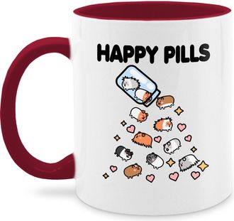 Shirtracer Tasse Tassen 325ml - Statement - Happy Pills - Meerschweinchen Mrerschwein - 325 ml - Bordeauxrot - hamstertasse kaffetassen spr&uuml;che statements pill f