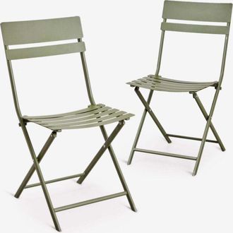 Sklum Pack mit 2 klappbaren Gartenst&uuml;hlen aus Stahl Tamarit Tiefes Gr&uuml;n Olive