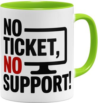 OM3 IT Tasse Systemadministrator Kaffee-Tasse mit Spruch - No Ticket No Support - Informatiker Administrator - Keramik Becher - 325ml - Beidseitig Bedruck
