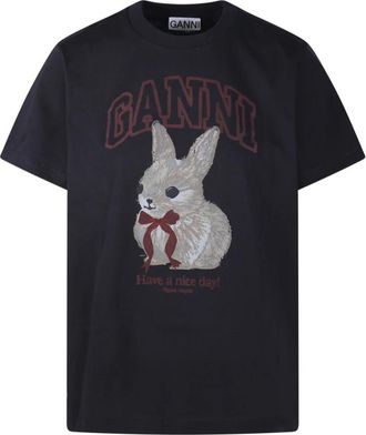 Ganni Femme, Tops, Noir, Taille: 40 FR T-shirt Basique en Jersey de Coton