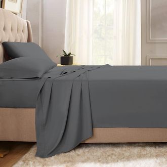 Pizuna Bettlaken ohne Gummizug Baumwolle 230x280 cm Dunkelgrau, 400 Fadenzahl 100% Langstapel Baumwolle Bettlaken, Satinbindung Flachlaken Mit stilvollem 5 c