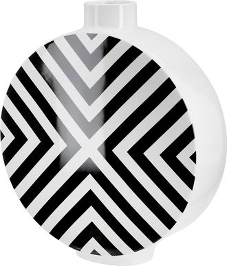 Gilde Deckelvase Chevron - Keramik - graphisches Muster - rund, glasiert - schwarz-wei&szlig; - H. 33 cm