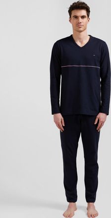 Eden Park Pyjama Long En Coton Bleu Marine Liser&eacute; Blanc