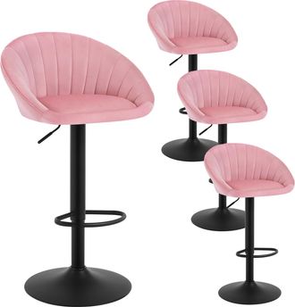 Woltu 4 x Barhocker, Barstühle höhenverstellbar drehbar, Küchenhocker mit Rückenlehne, Hocker Küche Bar, 150 kg, Samt Metall, Rosa, BH428rs-4