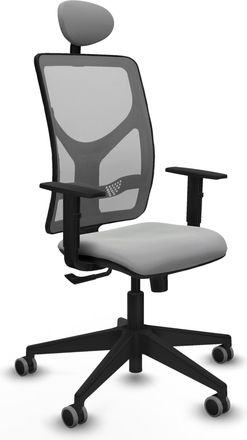 Piqueras y Crespo Stuhl aus grauem Netzstoff, mit 1D-Armlehnen, h&ouml;henverstellbarer Lendenwirbelst&uuml;tze und festem Kopfteil, ausgestattet mit 3 Positionen und Schneidesch