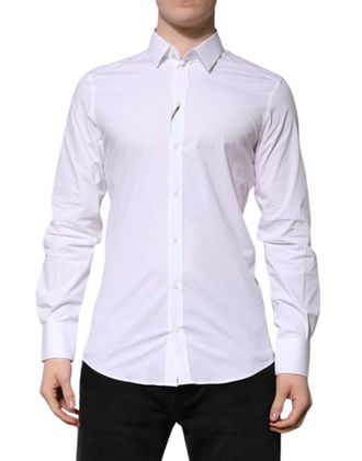 Dolce & Gabbana Mens White Cotton Gold Long Sleeves Formal Shirt Elastane