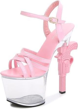 Generic Rose,36 EU,Sandales en Cristal pour Femmes, Bout Ouvert, Plateforme, Talons Aiguilles, Bride à la Cheville, Chaussures de soirée de Mariage avec Talon