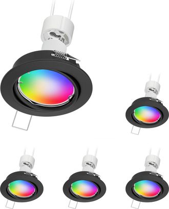 LEDs Com 5 Stück Decken-Einbaustrahler FERE Einbaurahmen schwarz matt schwenkbar inkl. Smart Home RGBW GU10 LED Lampe, 5,41W, 473lm