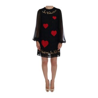 Dolce & Gabbana Femme, Robes, Noir, Taille: 32 FR Robe noire en dentelle avec appliqué coeur rouge
