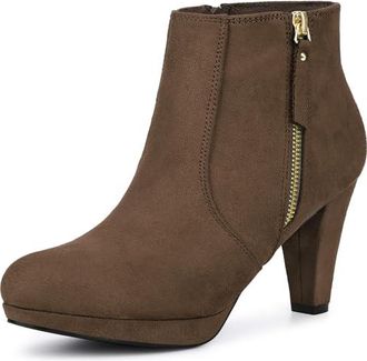 Allegra K Femmes Zip latéral Bas Plate-Forme épais Talon Cheville Bottillons Marron foncé 41