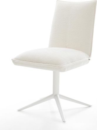 DELIFE Drehstuhl Lelio-Flex Boucl&eacute; Soft Beige Fu&szlig;kreuz Wei&szlig; 360&deg; drehbar Wippfunktion Taschenfederkern, Esszimmerst&uuml;hle