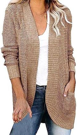 Generic IQYU Cardigan en tricot pour femme - Grandes tailles - Élégante - Longue - Printemps - Couleur unie - Décontracté - Manches longues - Col en V - Kimon