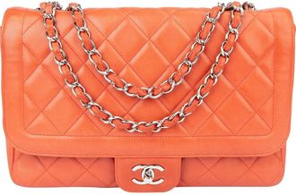 Chanel Crossbody Bags - Chanel Quilted Lambskin Palladium Single Flap Cros - Gr. unisize - in Orange - f&uuml;r Damen