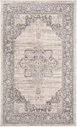 Safavieh Traditionell Teppich für Wohnzimmer, Esszimmer, Schlafzimmer - Brentwood Collection, Kurzer Flor, Creme und Grau, 75 x 120 cm