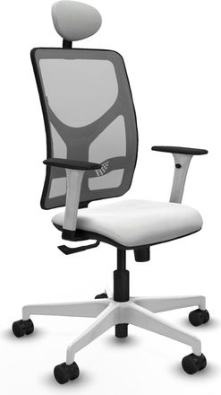 Piqueras y Crespo Schreibtischstuhl in Wei&szlig; und Grau, mit wei&szlig;en und schwarzen Armlehnen, h&ouml;henverstellbarer Lendenwirbelst&uuml;tze und festem Kopfteil, Grau/Wei&szlig;