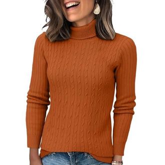 Generic Pull Femme Hiver Chaud col Montant D&eacute;contract&eacute; Manche Longue Couleur Unie Jumper Pull Femme Chic et El&eacute;gant Mode Ample Sweatshirts Caf&eacute;