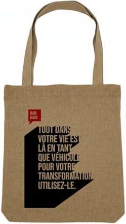 Fabulous Sac Shopping Tote Bag Aspect Lin - Ram Dass Citation Vie Spiritualit&eacute; M&eacute;ditation - Sac de Courses Toile Epaisse 360g Beige Naturel Cabas Port&eacute; Epaule 