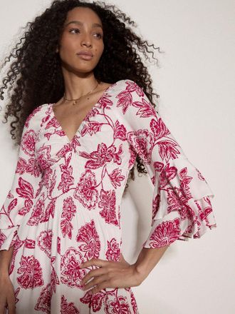 Apricot Minikleid Gebl&uuml;mtes Sarasa-Minikleid mit R&uuml;schen