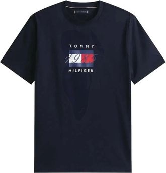 Tommy Hilfiger Homme, Tops, Bleu, Taille: L Tee-shirt Graphique Drapeau Linéaire