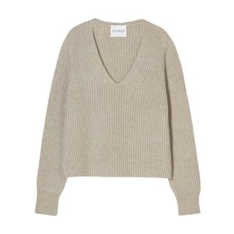 Closed Femme, Pulls, Beige, Taille: 38 FR Pull Beige Col V Maille Côte Anglaise