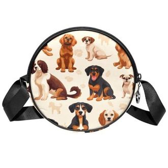 Generic Petit sac &agrave; bandouli&egrave;re circulaire pour femme, chien, sac &agrave; bandouli&egrave;re avec fermeture &eacute;clair, bretelles r&eacute;glables, sac &agrave; main rond d&eacute;contract&eacute; pour f