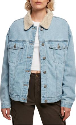 Urban Classics Damen Ladies Oversized Sherpa Denim Jacket Blue Bleached, XXL