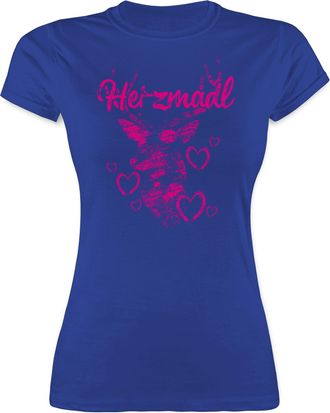 Shirtracer Shirt Damen - Kompatibel Oktoberfest - Herzmadl mit Hirsch und Herzen - Fuchsia - XXL - Royalblau - Trachten Outfit trachtenshirt bayrische Tshirt Obe