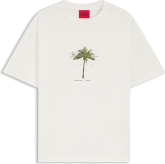 HUGO BOSS Herren Duwom T-Shirt aus Baumwoll-Jersey mit Palmen-Print Natur XL