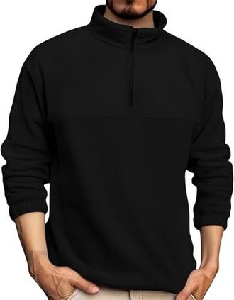 Generic Sweat-shirt en polaire pour homme - Manteau moelleux et confortable - Fermeture éclair quart - Pull en coton polaire à manches longues - Couleur unie 