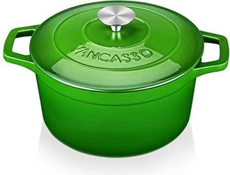 VANCASSO Cocotte Ronde en Fonte &Eacute;maill&eacute;e 4L, 24cm, x12.5cm, 5kg, Marmite avec Couvercle Pour Tous Feux dont Induction Vert