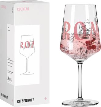 Ritzenhoff 8096011 Cocktailglas 500 ml - mit farbenfrohem Reisemotiv f&uuml;r Weltenbummler, ideal f&uuml;r Longdrinks und kreative Cocktails - Made in Germany