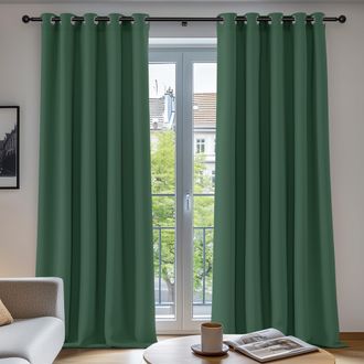 Deconovo Verdunkelungsvorhang &Ouml;sen Gardinen Schlafzimmer &Ouml;senvorhang Blickdicht, 229x229 cm(H&ouml;hexBreite), Waldgr&uuml;n, 2er Set