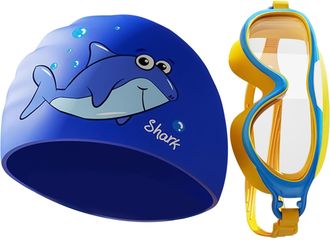 Generico Badekappenset: wasserdichte Brille f&uuml;r Kinder, Anti-Beschlag-Augenschutz, Bequeme Passform | zuverl&auml;ssige Badekappe und Brille f&uuml;r Jugendliche, Pool, 